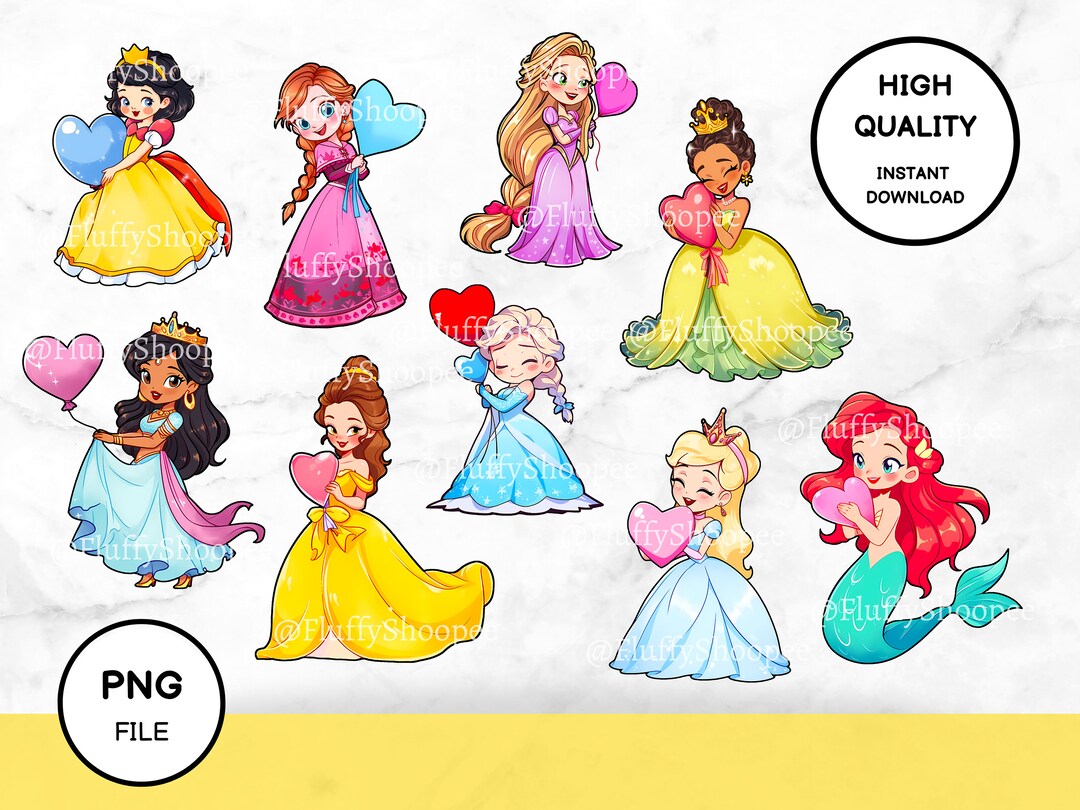 Set of Cute Valentines Princesses PNG Lovely Digital Graphics ...