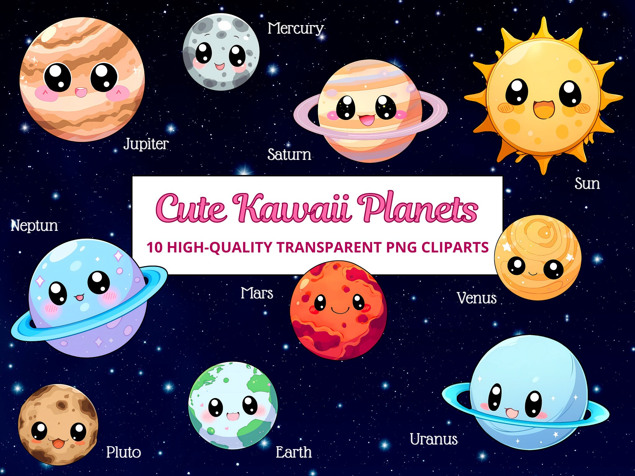 Kawaii Planets Cute Colourful Kawaii | Planet Space Themed Stickers