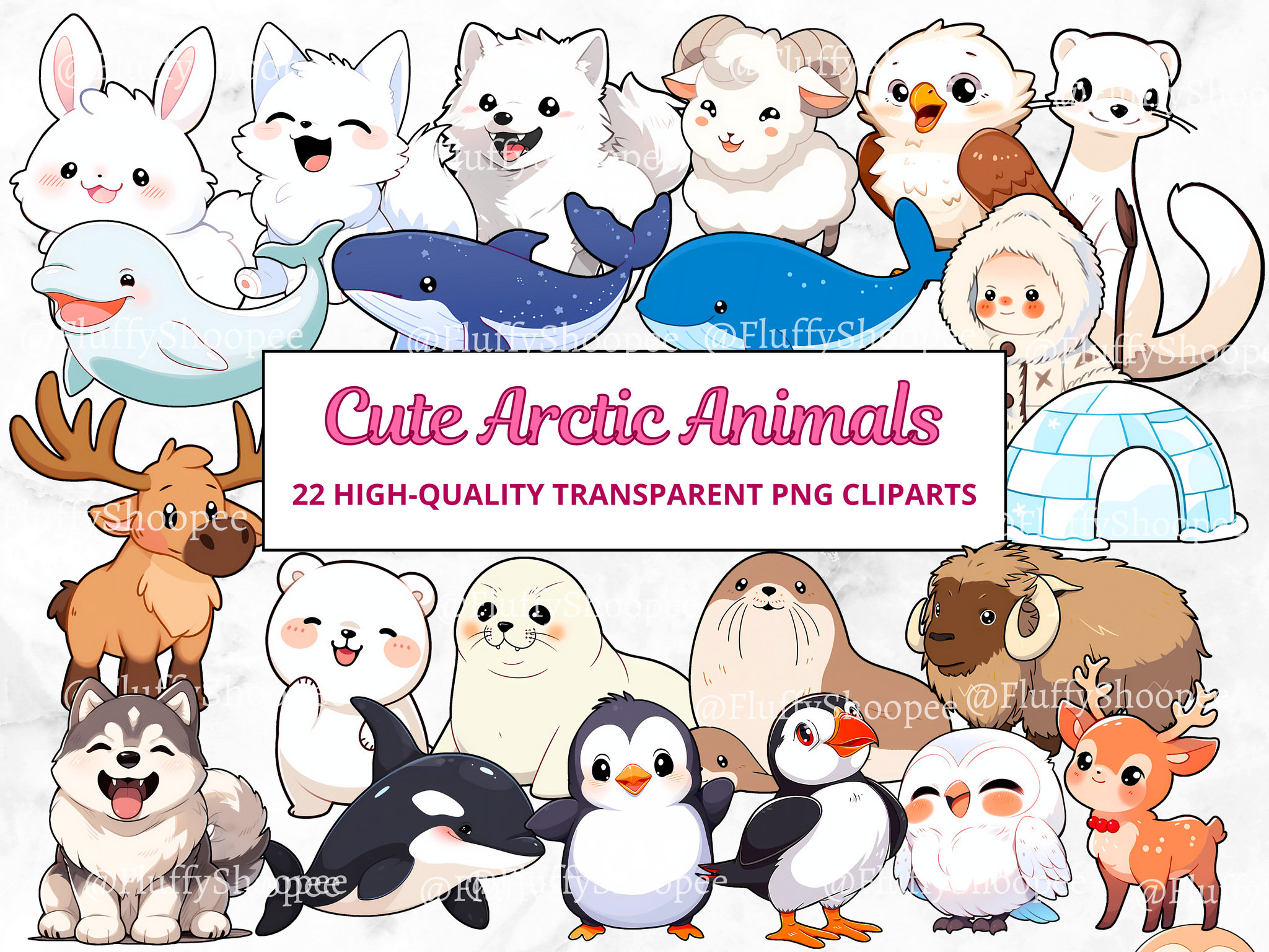 Cute Arctic Animals Clipart winter Wonderland Illustration graphics ...