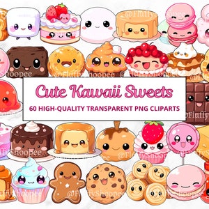 Cute Kawaii Sweets Clipart | 60 Sweet Treats Clipart | Cute Dessert ...