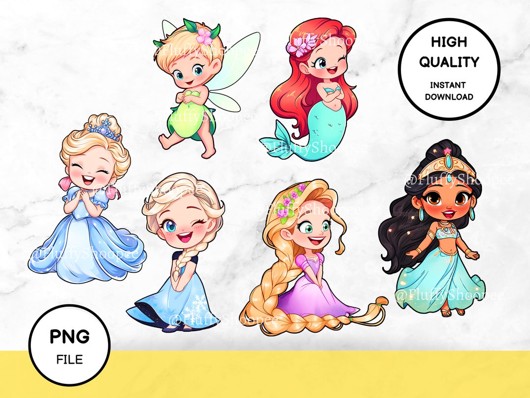 Cute Bundle of Cartoon Princesses PNG Beautiful Silhouette - Etsy