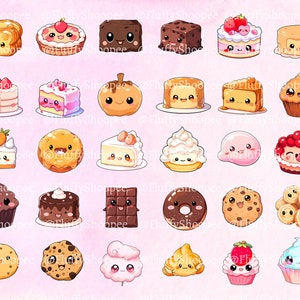 Cute Kawaii Sweets Clipart | 60 Sweet Treats Clipart | Cute Dessert ...