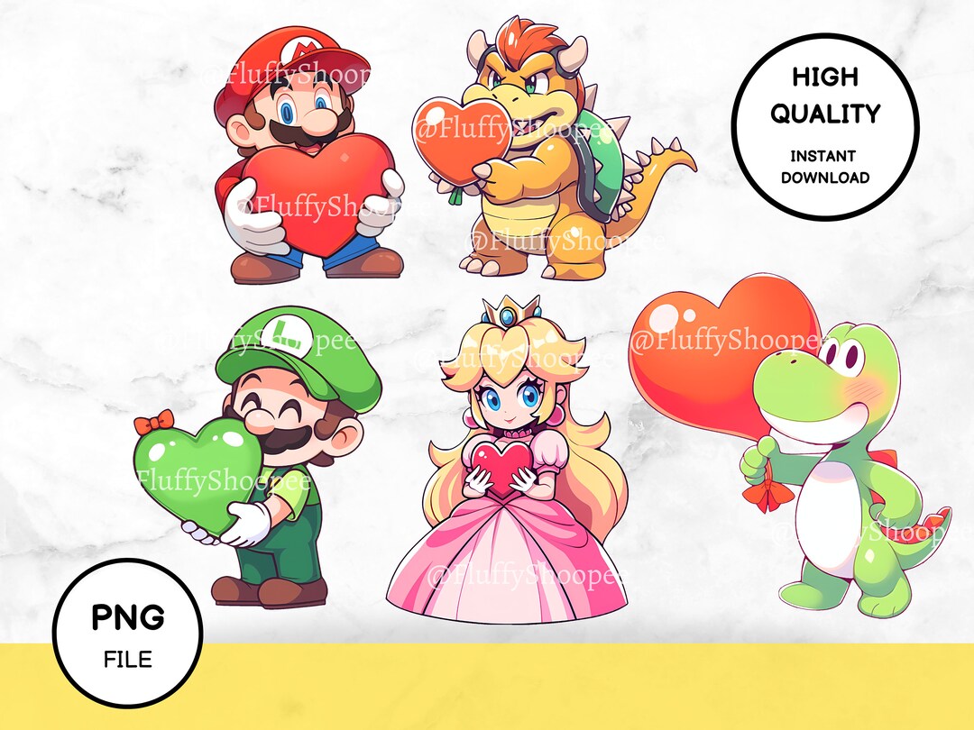 Set of 5 Super Mario Clipart - Super Mario Bros - Baby Shower Love Gift ...