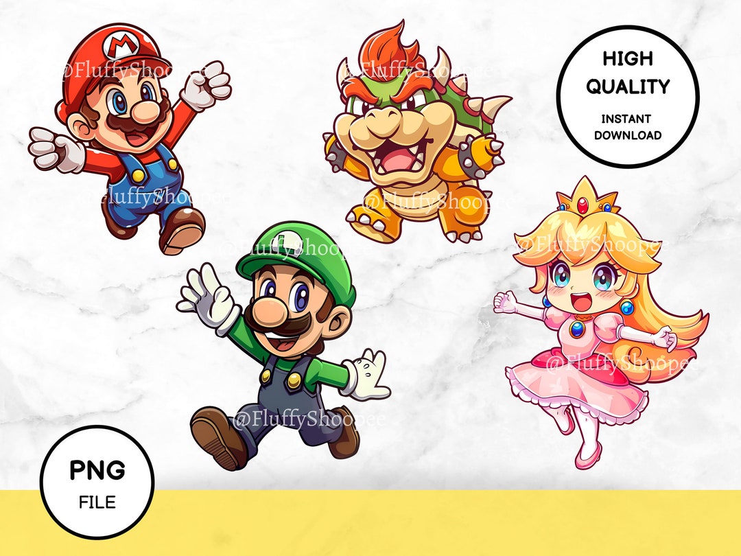 Set of 4 Super Mario Cliparts - Super Mario Prints - Baby Shower Gift ...