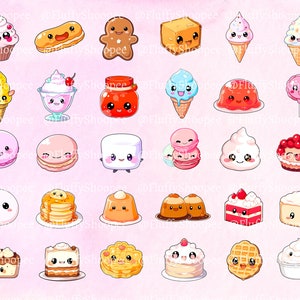 Cute Kawaii Sweets Clipart | 60 Sweet Treats Clipart | Cute Dessert ...