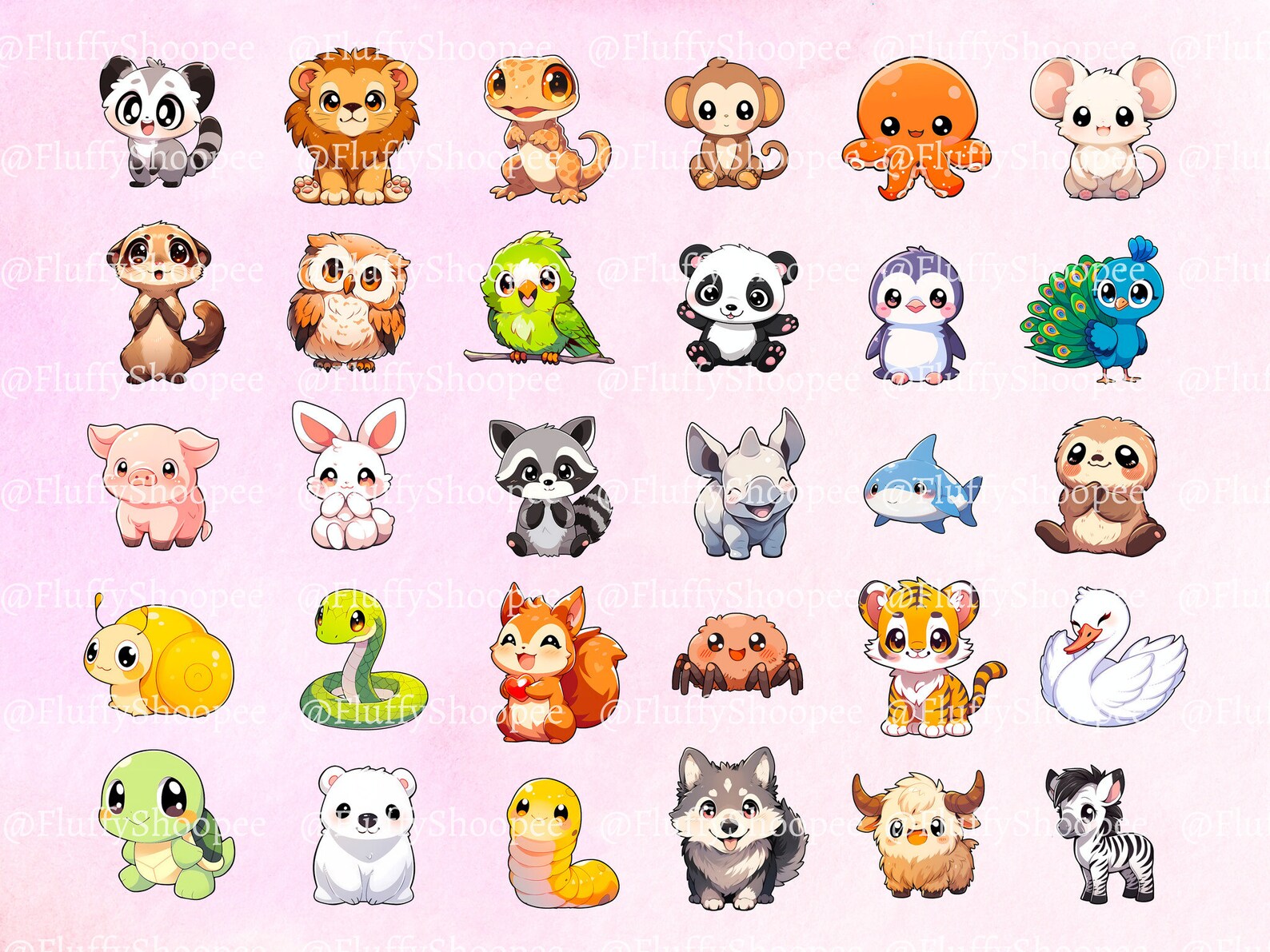 Cute Animals Clipart Woodland, Farm, Safari Animals PNG Graphics for ...