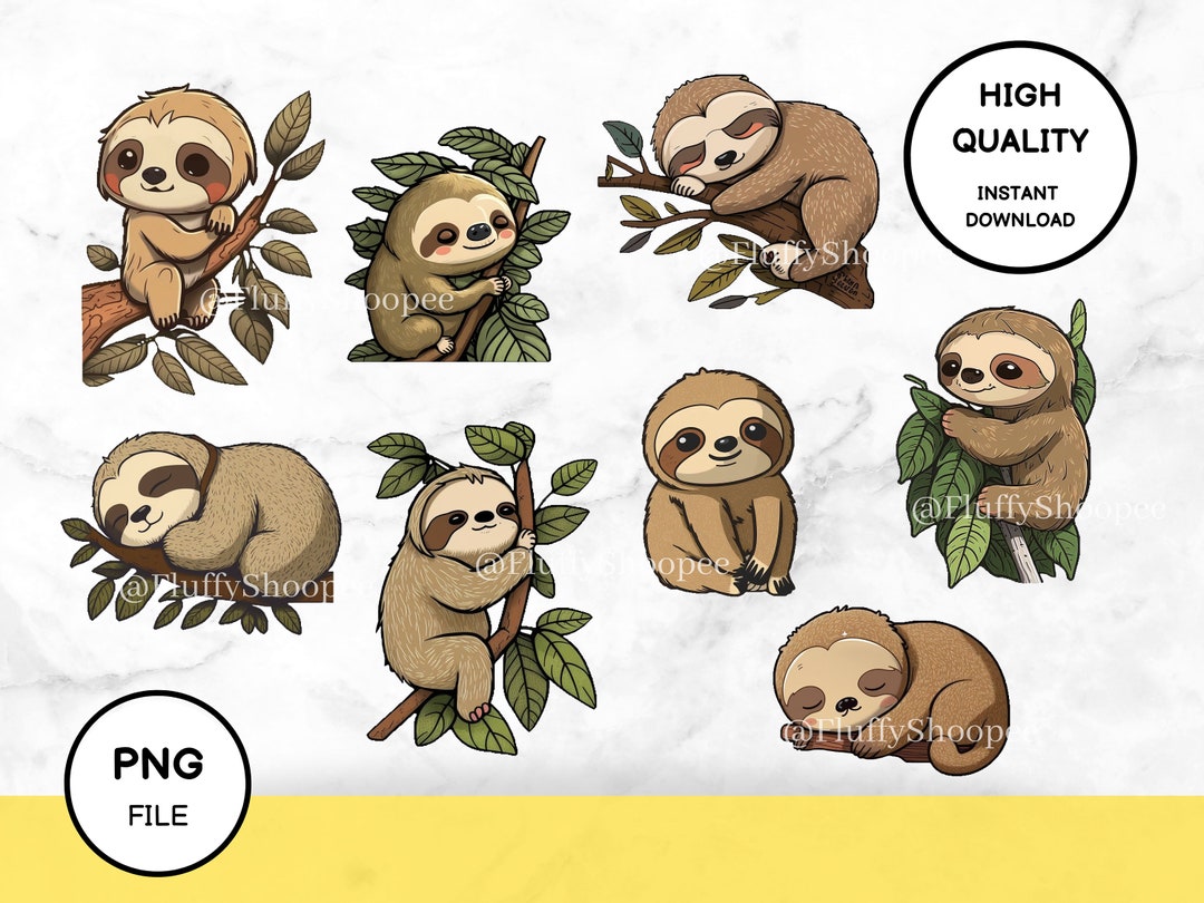 Bundle of Sloths PNG - Happy, Sad and Sleeping Adorable Animal ...