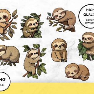 Bundle of Sloths PNG Happy, Sad and Sleeping Adorable Animal Digital ...