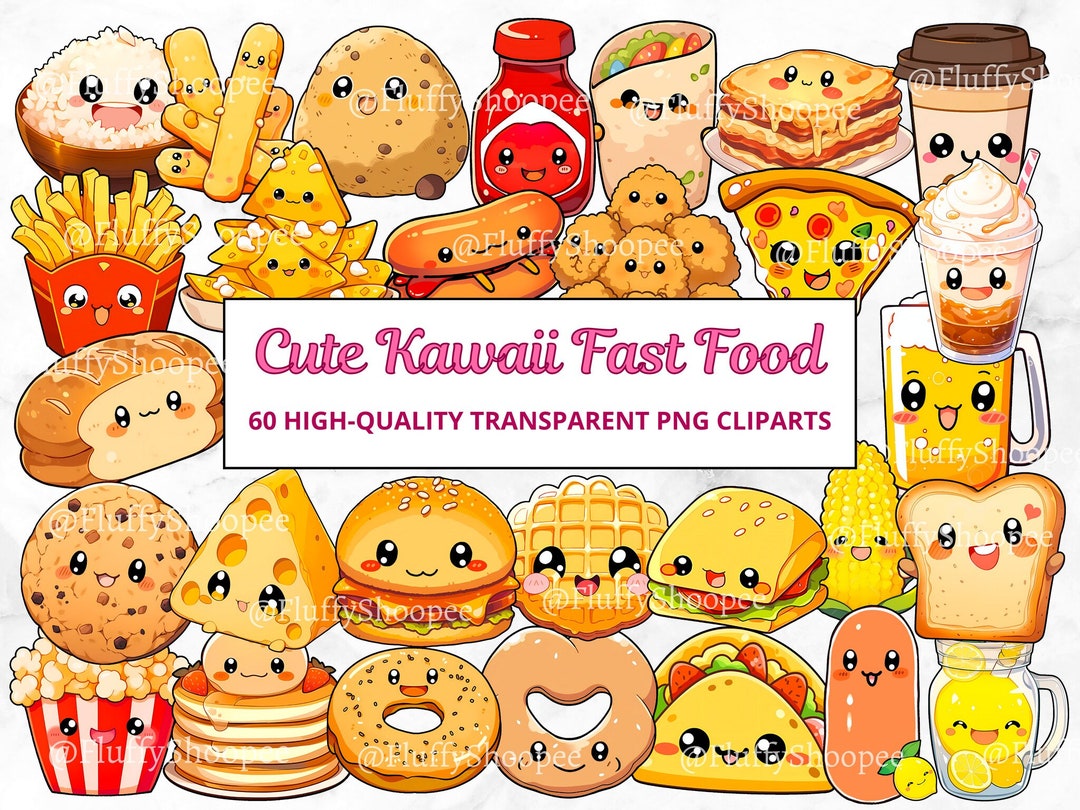 Cute Kawaii Fast Food Clipart - Kawaii Food Bundle - Kawaii Burger ...