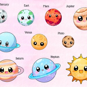 Cute Kawaii Planets Clipart Cute Cartoon Planets Clip Art Instant ...