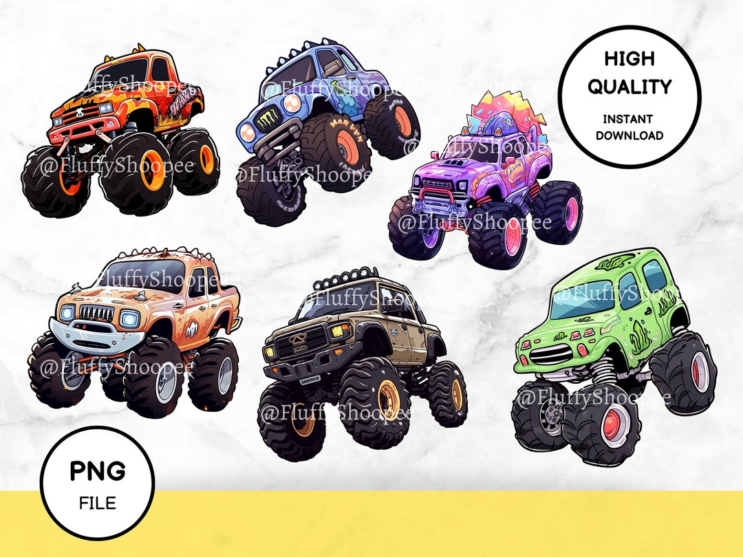 Bundle of Watercolor Monster Trucks Clipart - Truck Sublimation, Racing ...