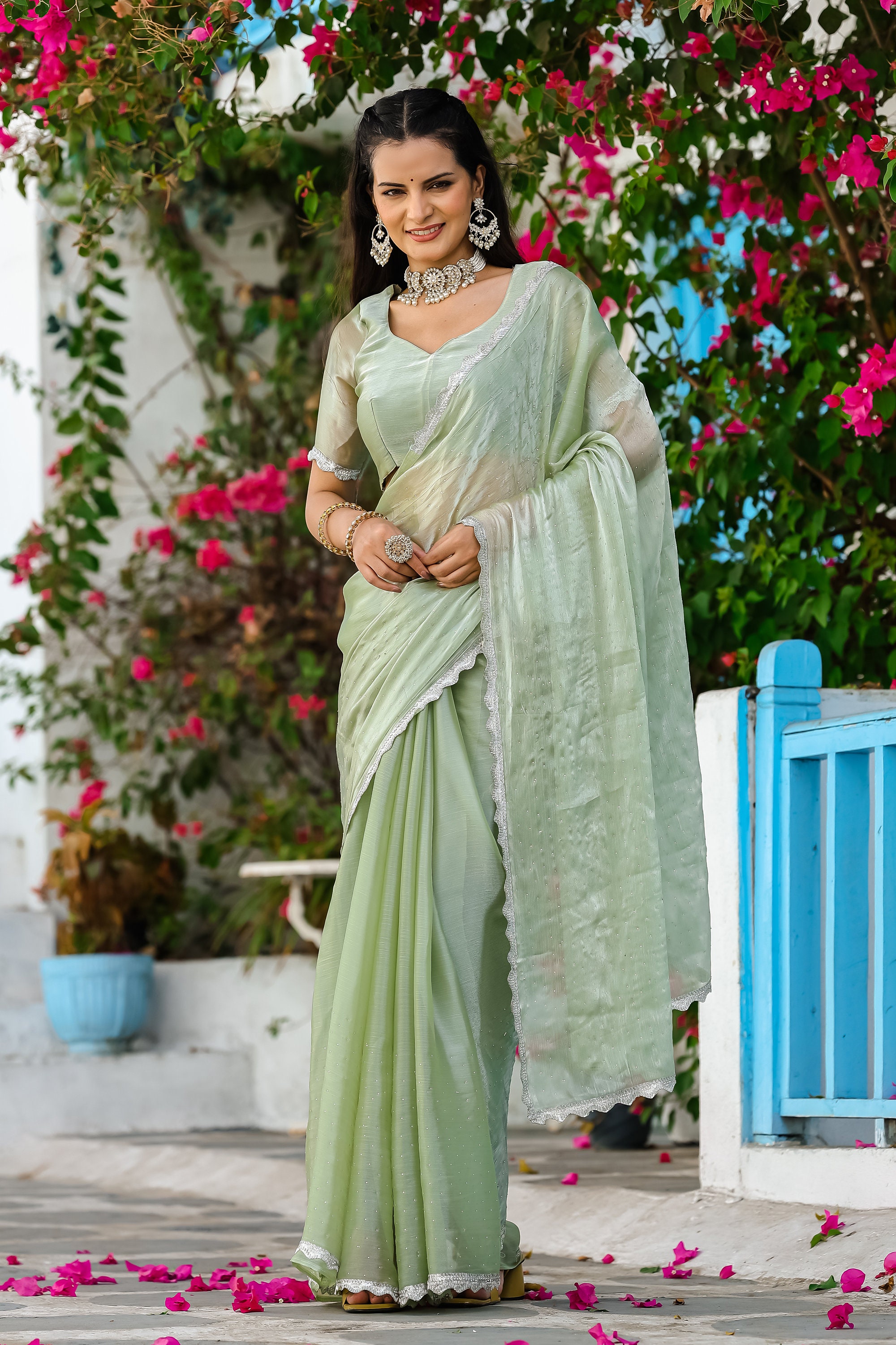 Designer Party Wear Organza Saree Hand Diamond Perl Work Saree Fancy ...