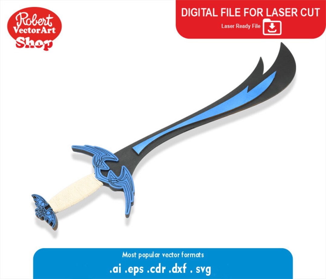Wooden Sword Vector File, Laser Cutting Vector Svg Dxf, Ai, Cdr, Eps ...