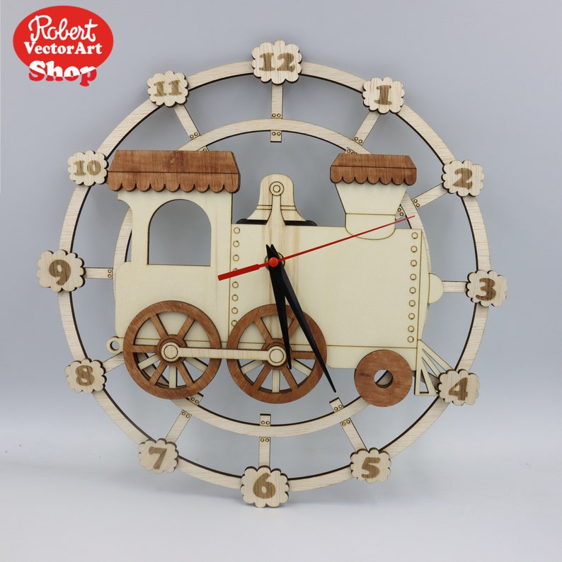 Laser Cut Wall Clock Train, Svg File Wall Clock Vector Template Wall ...