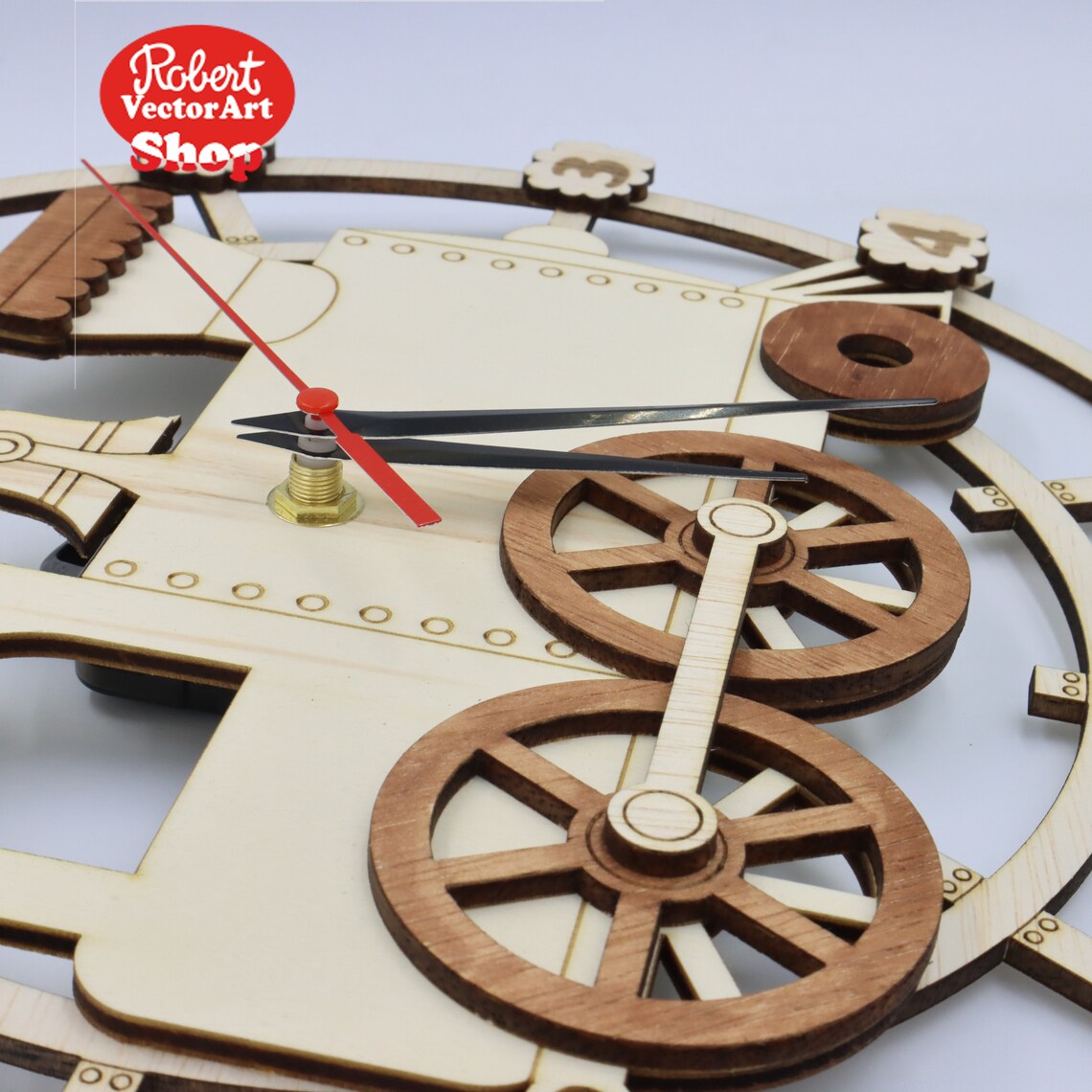 Laser Cut Wall Clock Train, Svg File Wall Clock Vector Template Wall ...