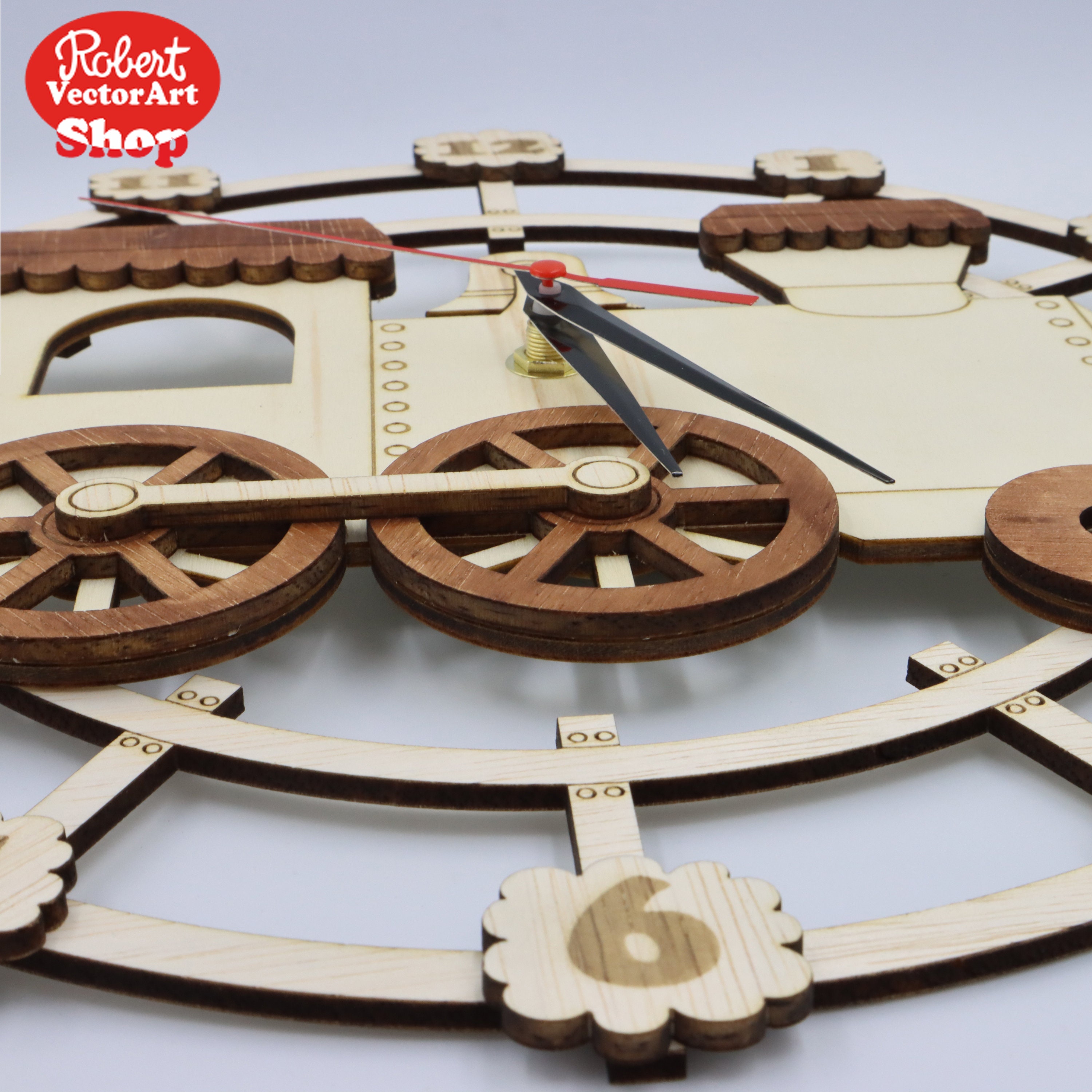 Laser Cut Wall Clock Train, Svg File Wall Clock Vector Template Wall ...