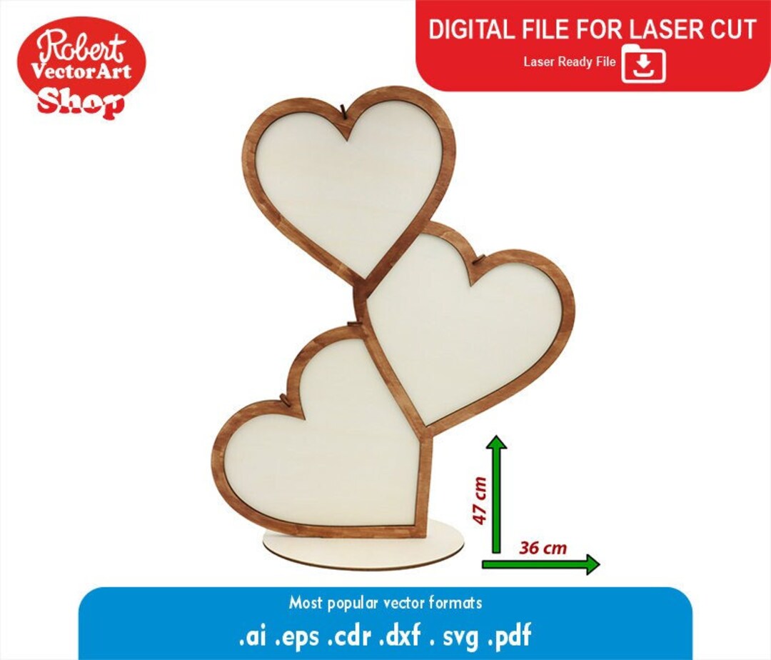 Photo Frame 3 Heart Svg, Valentine's Day Photo Frame, Family Photo ...