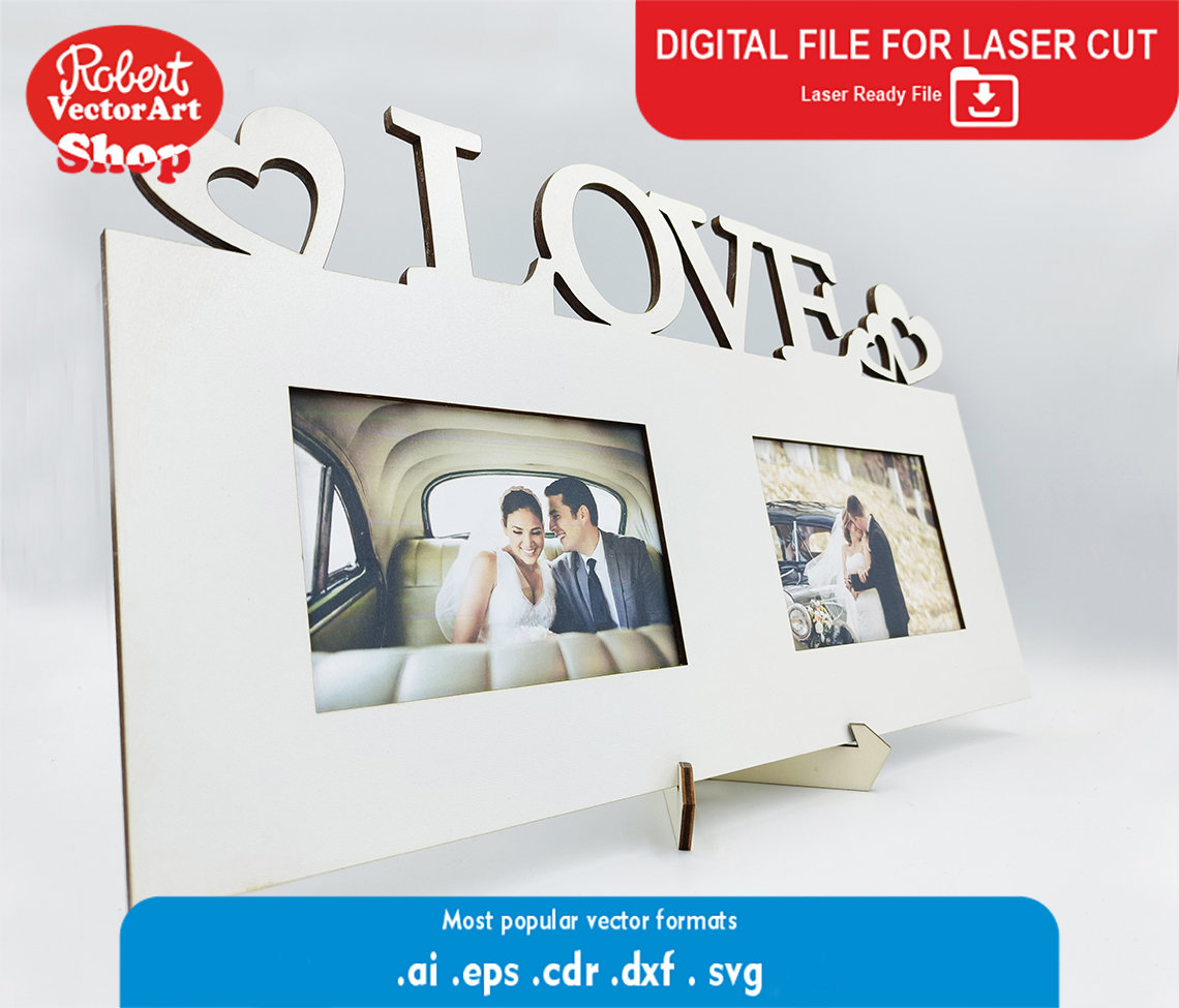 Double Photo Frame With Desk Holder Laser Cutting Engraving Svg Dfx Cdr ...