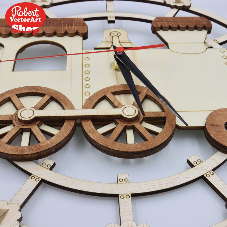 Laser Cut Wall Clock Train, Svg File Wall Clock Vector Template Wall ...