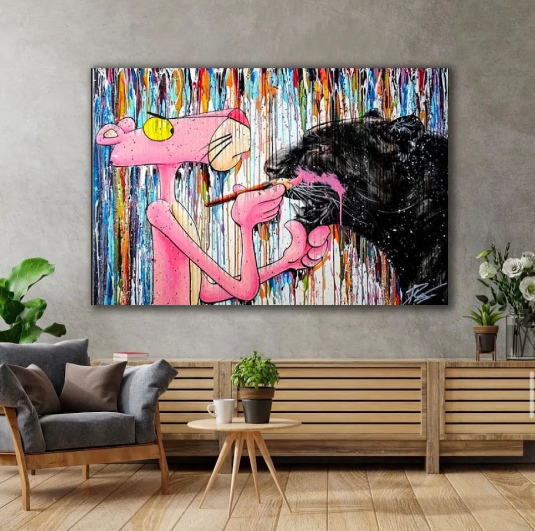 Pink Panther Wall Canvas Art, Abstract Street Graffiti Art, Modern Home ...