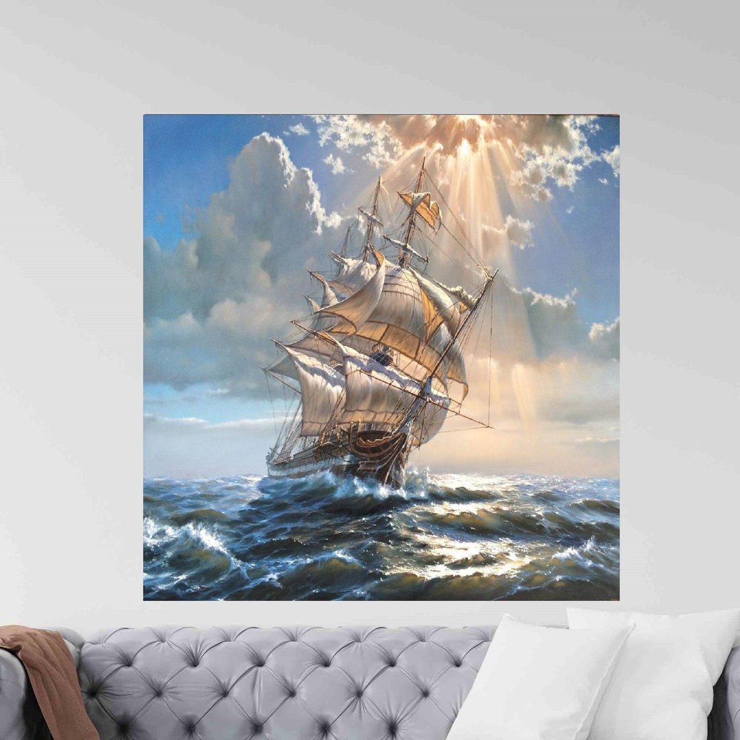 Ship Canvas Pirate Ship Painting Rowing Boat Wall Art Huge - Etsy