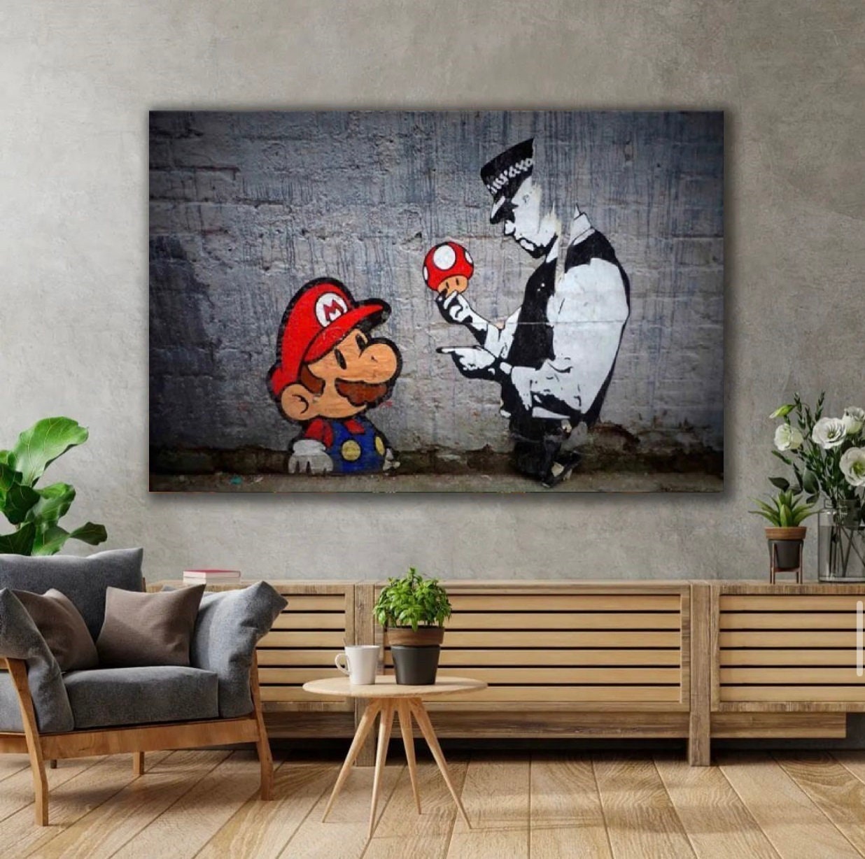 Banksy Mario and Cop Wall Artmario and Cop Canvas Art Banks - Etsy
