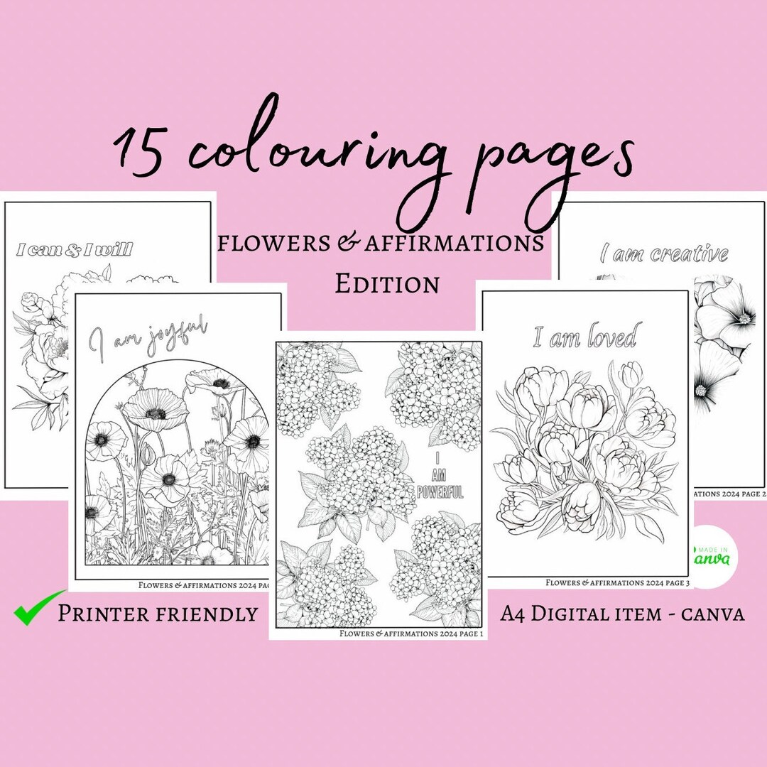 Floral & Affirmation Colouring Pages Adult Colouring Pages, Stress ...