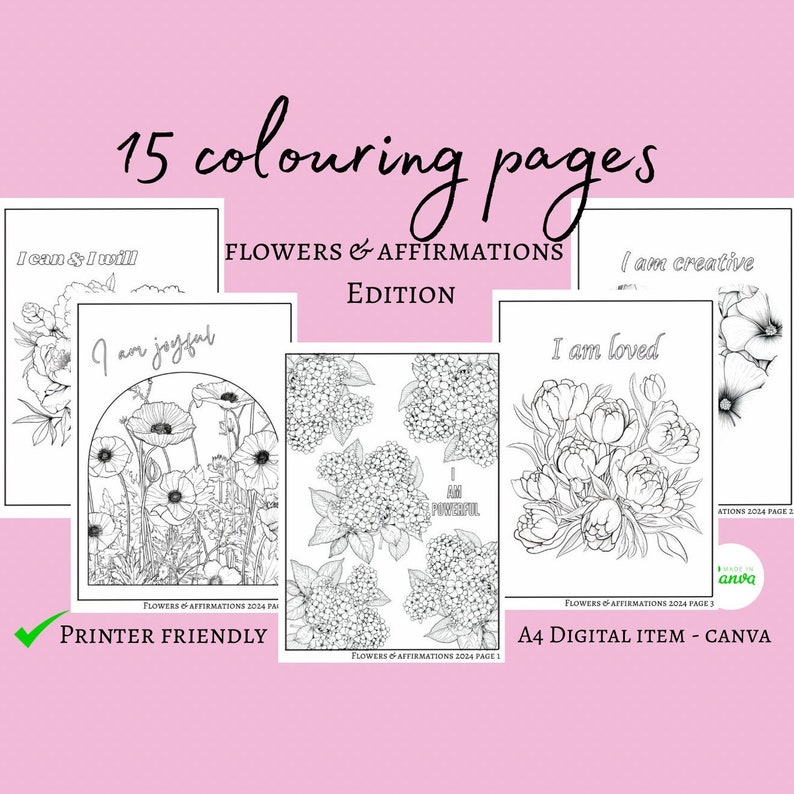 Floral & Affirmation Colouring Pages Adult Colouring Pages, Stress ...