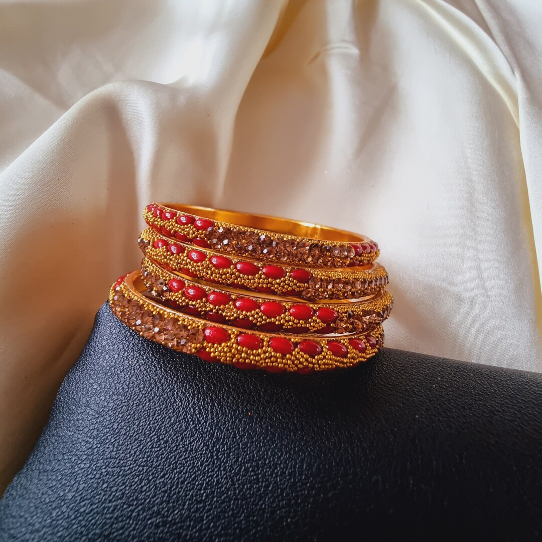 Traditional Chura Indian Bangles Set of 4 Gold Plated 2.6 Size - Etsy