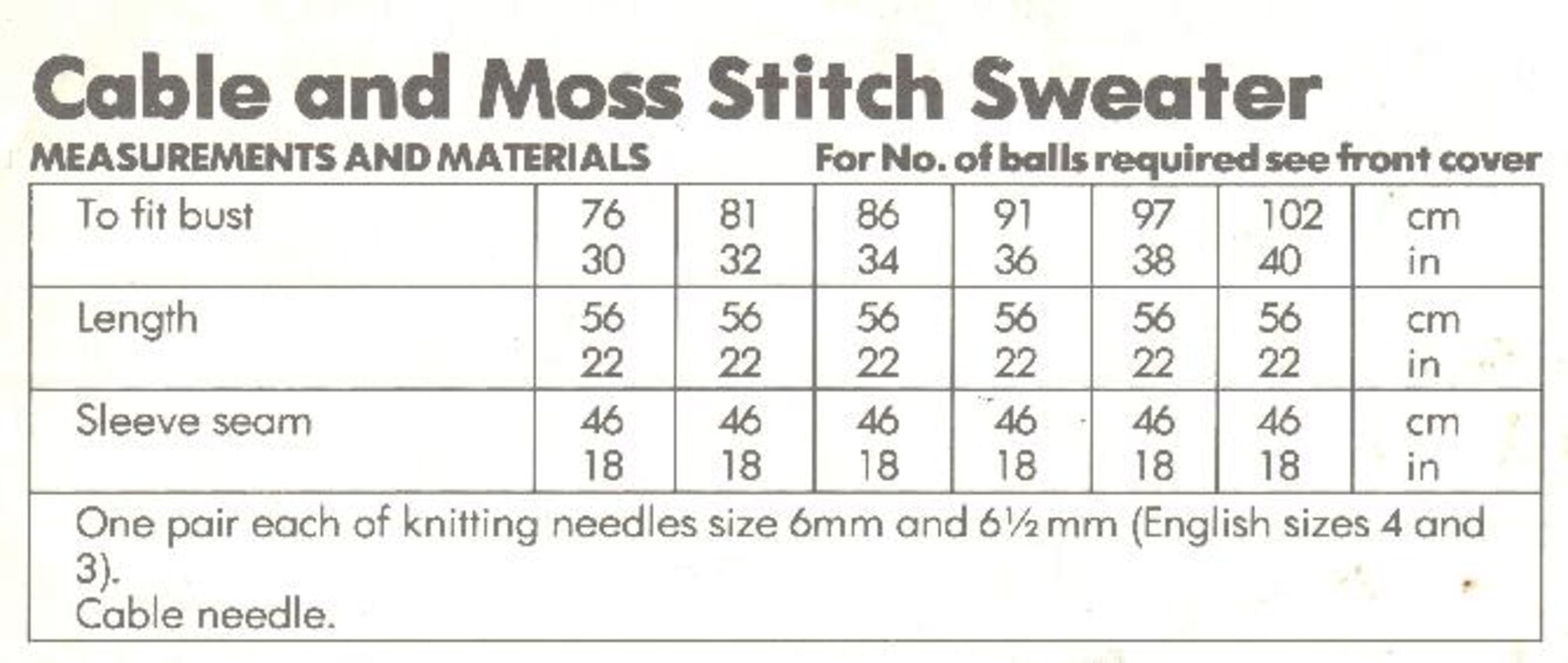 Vintage Ladies Cable & Moss Stitch Sweater Knitting Pattern: Chunky ...