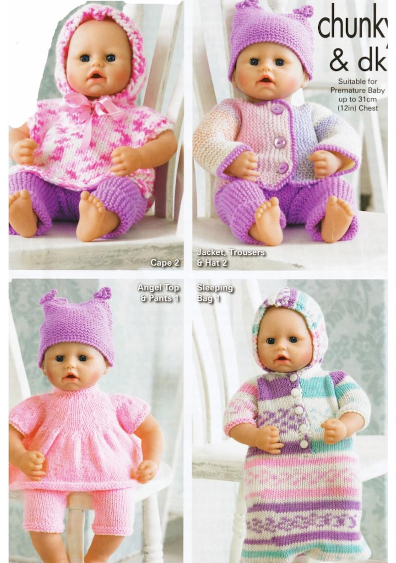 Vintage Doll Clothes Knitting Pattern: DK Yarn, 18" Dolls (PDF Download ...