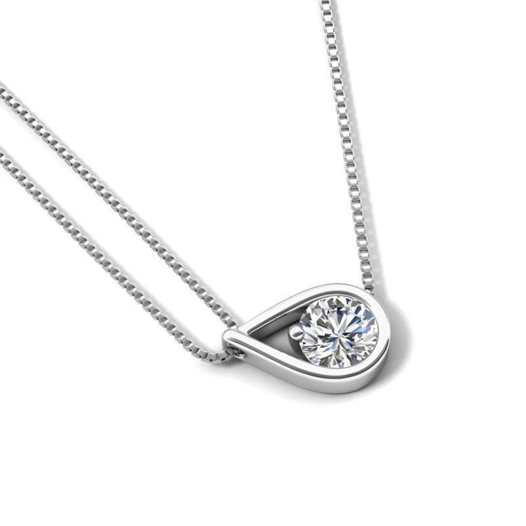 Double Chain Necklace Diagonal Teardrop Solitaire Pendant Dainty ...