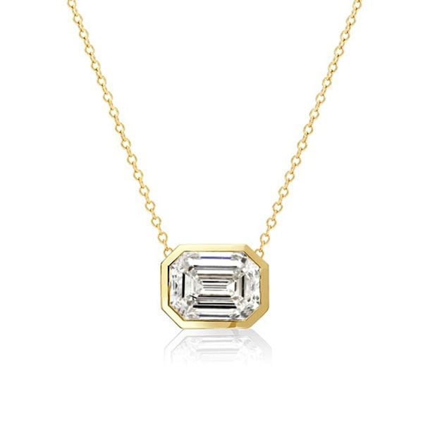 Emerald Cut East West Diamond Necklace - Etsy