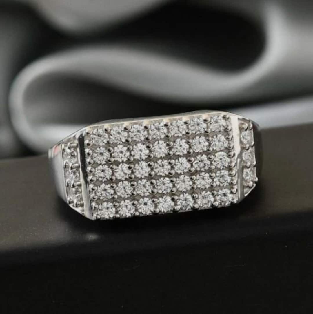 Men's Diamond Ring Men's Pave Set Wedding Band Lab Created Diamond Ring ...