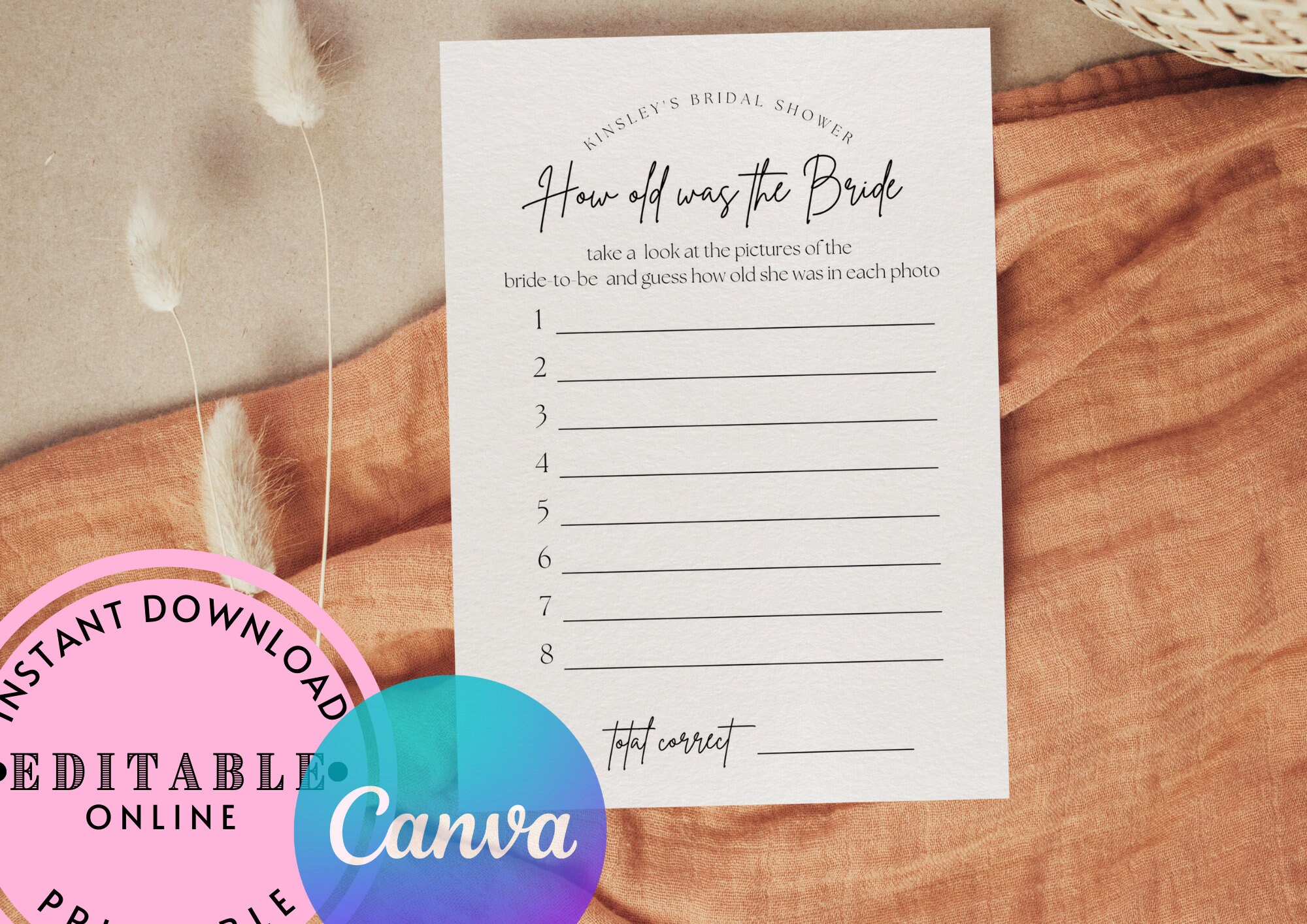 How Old Was the Bride Game Template Bridal Shower Game - Etsy