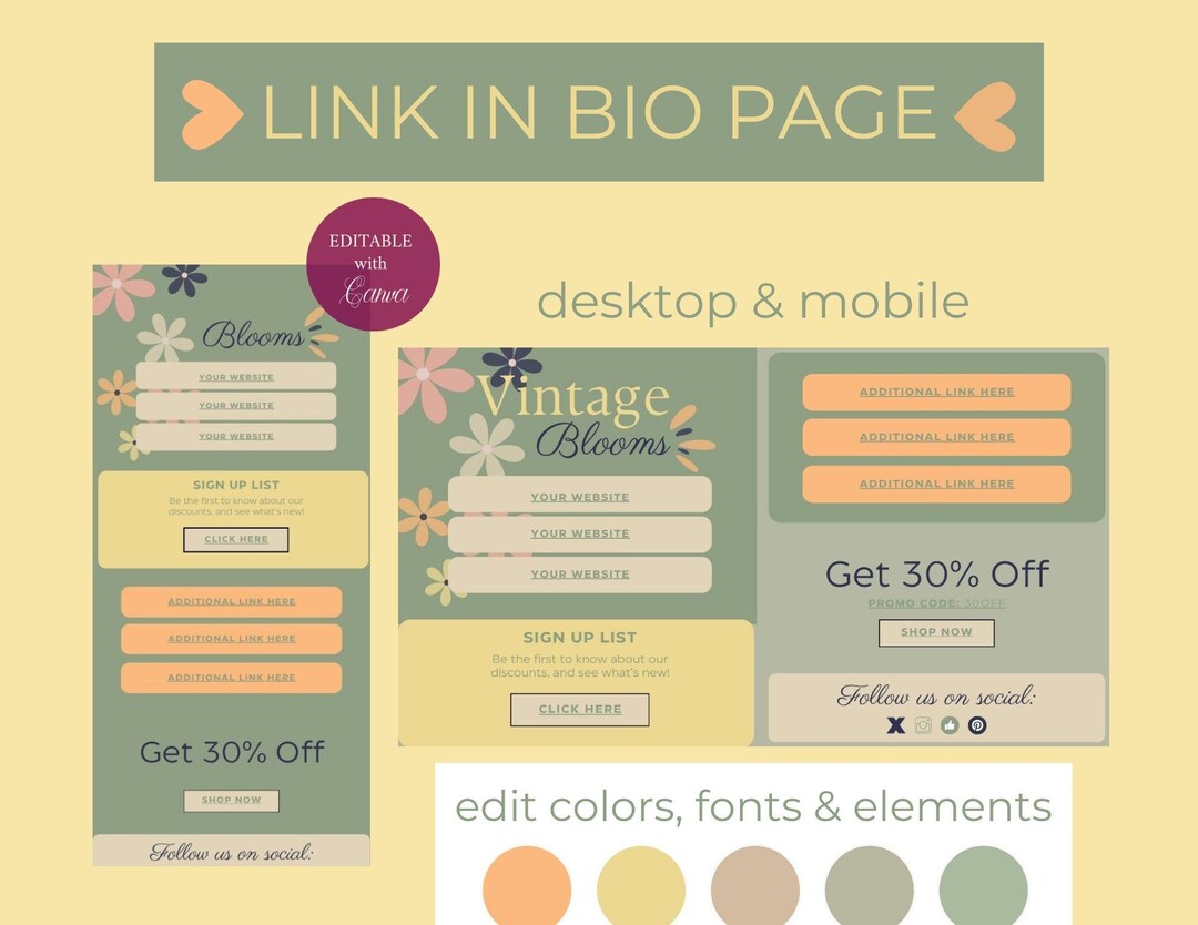 Link in Bio Page Template Canva, Editable Links Website, Instagram ...