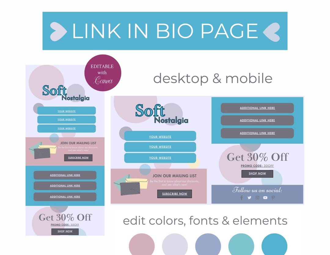 Link in Bio Page Template Canva, Blue Editable Links Website, Instagram ...