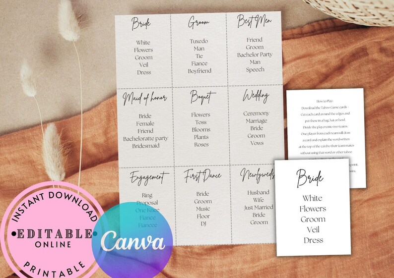 Bridal Shower Taboo Game Wedding Taboo Printable Taboo Cards Bridal ...