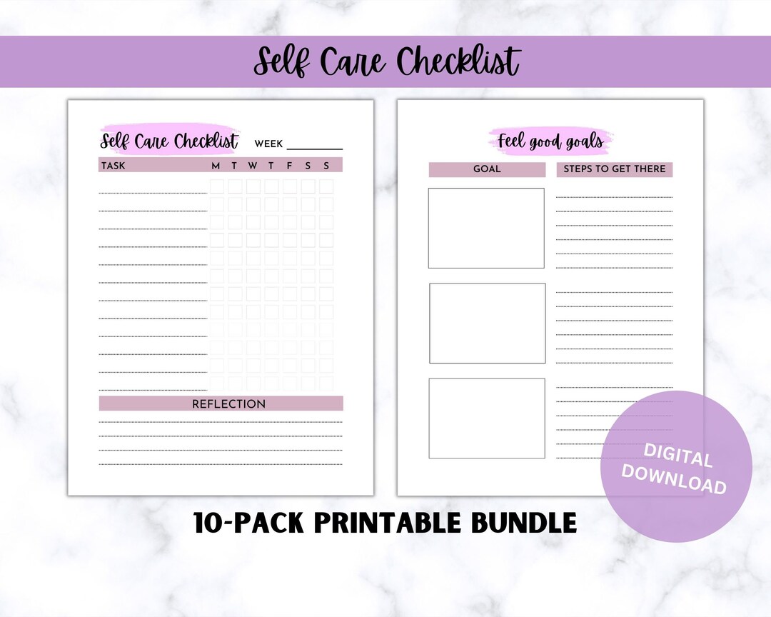 Self-care Checklist, Daily Mindfulness Journal for Health and Wellness ...