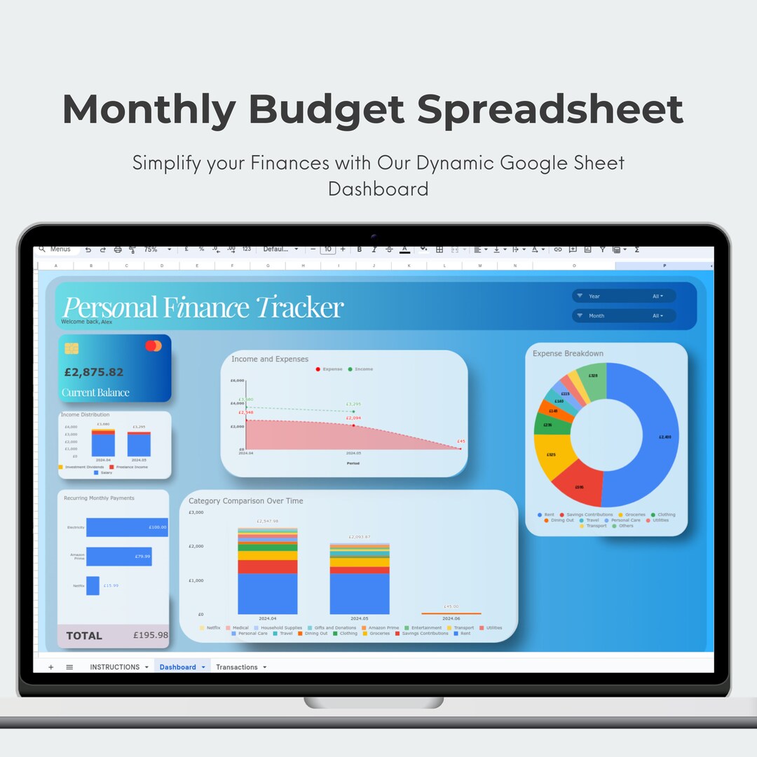 Dynamic Google Sheet Expense Tracker, Easy Budgeting Dashboard, Income ...