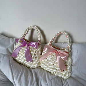 Satin Ribbon Bag, Wedding Day Clutch Bag, Ribbon Crochet Bag, Bridal ...