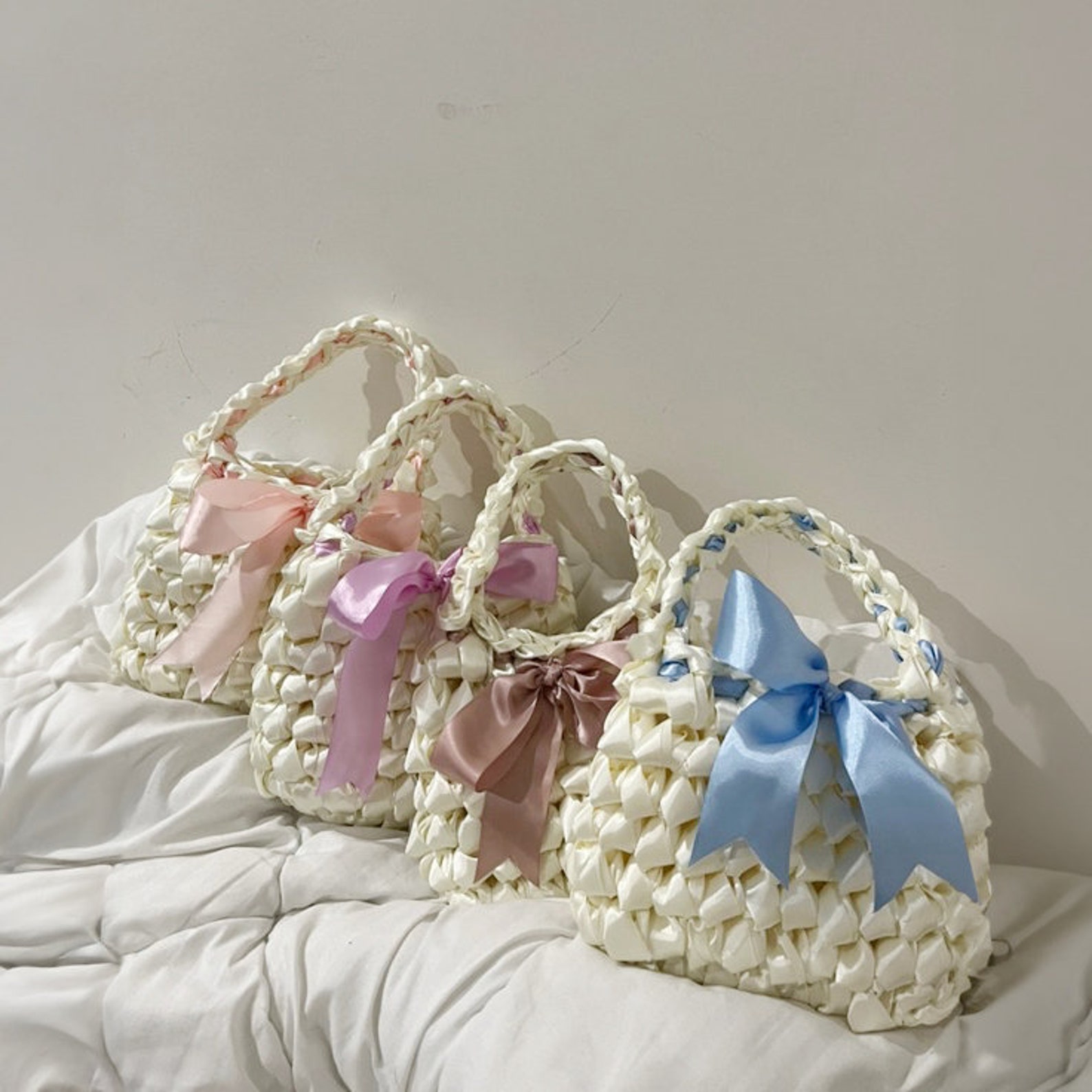 Satin Ribbon Bag, Wedding Day Clutch Bag, Ribbon Crochet Bag, Bridal ...