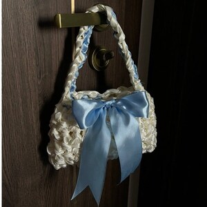 Crochet Satin Ribbon Bag, Ribbon Handbag, Shoulder Bag, Coquette ...