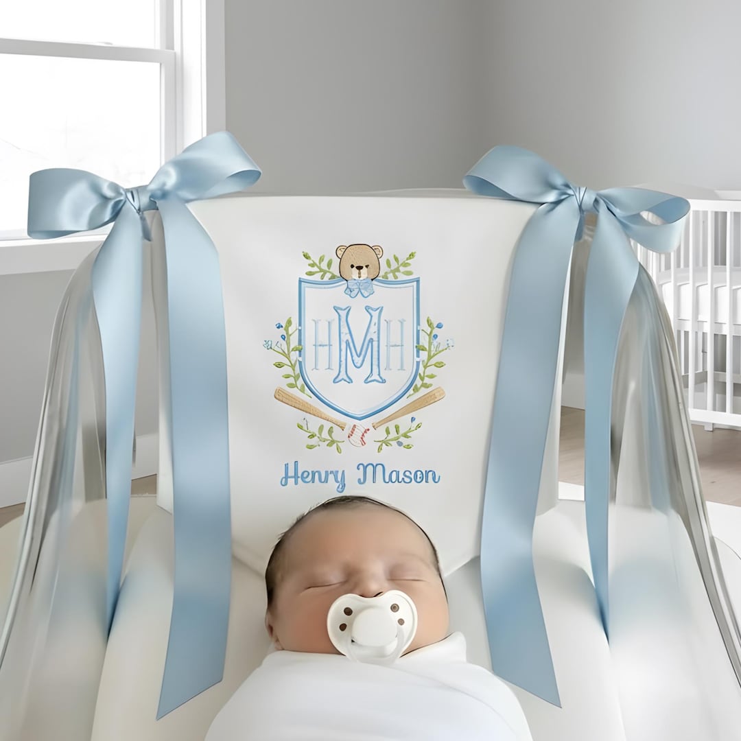 Custom Baby Banner With Teddy Bear and Baseball, Welcome Banner With ...