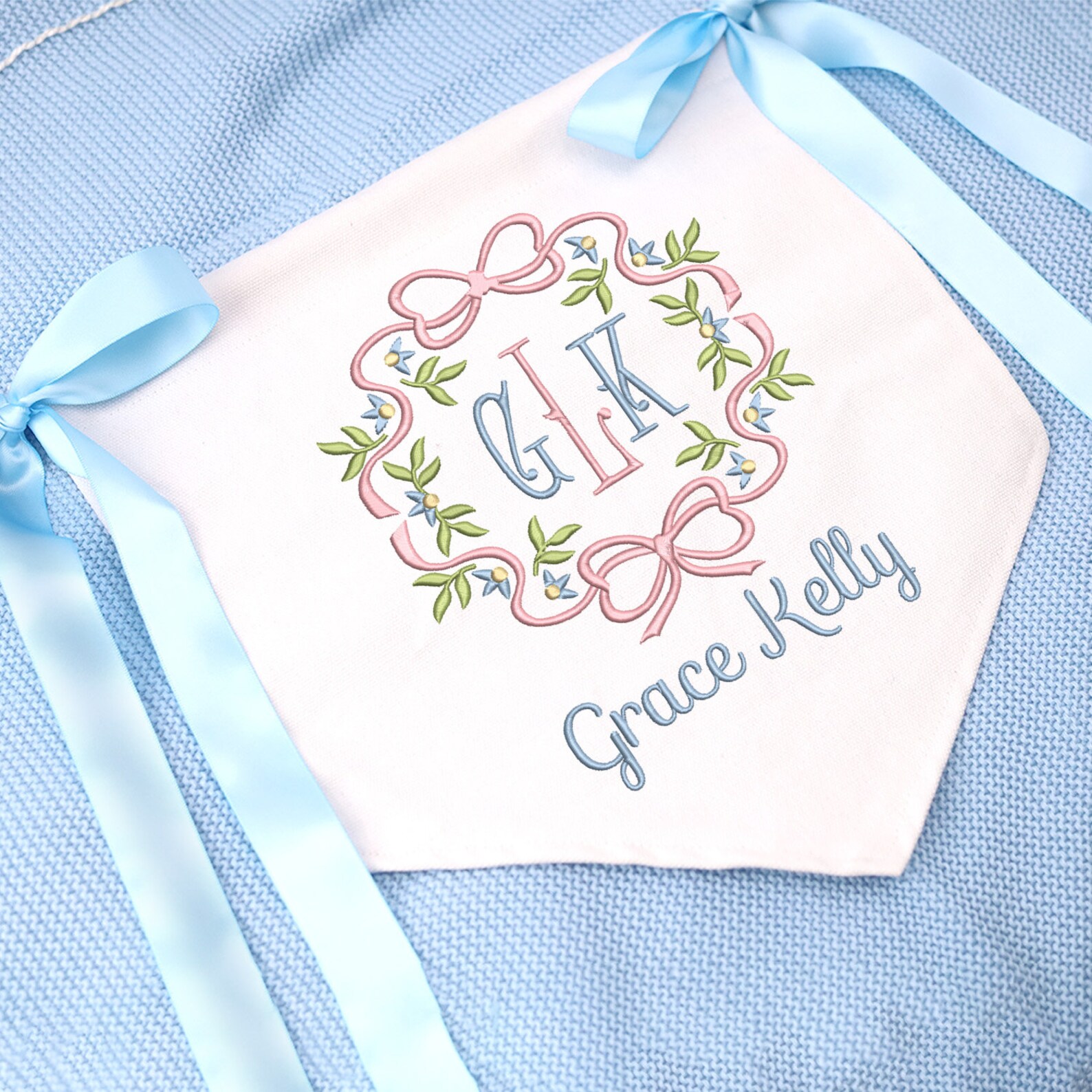 Personalized Baby Banner, Floral Crest, Ribbon Bows, Nursery Decor - Etsy