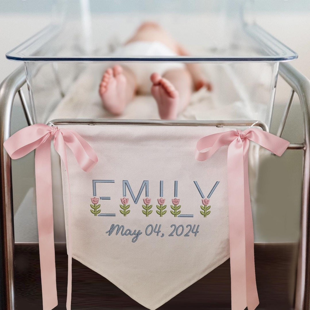 Personalized Baby Banner, Floral Ribbon Welcome Banner, Baby Banner ...