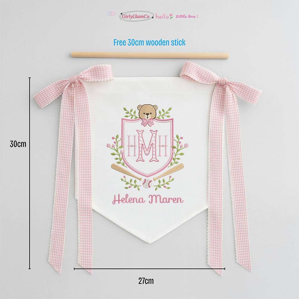 Custom Baby Banner With Teddy Bear and Baseball, Welcome Banner With ...