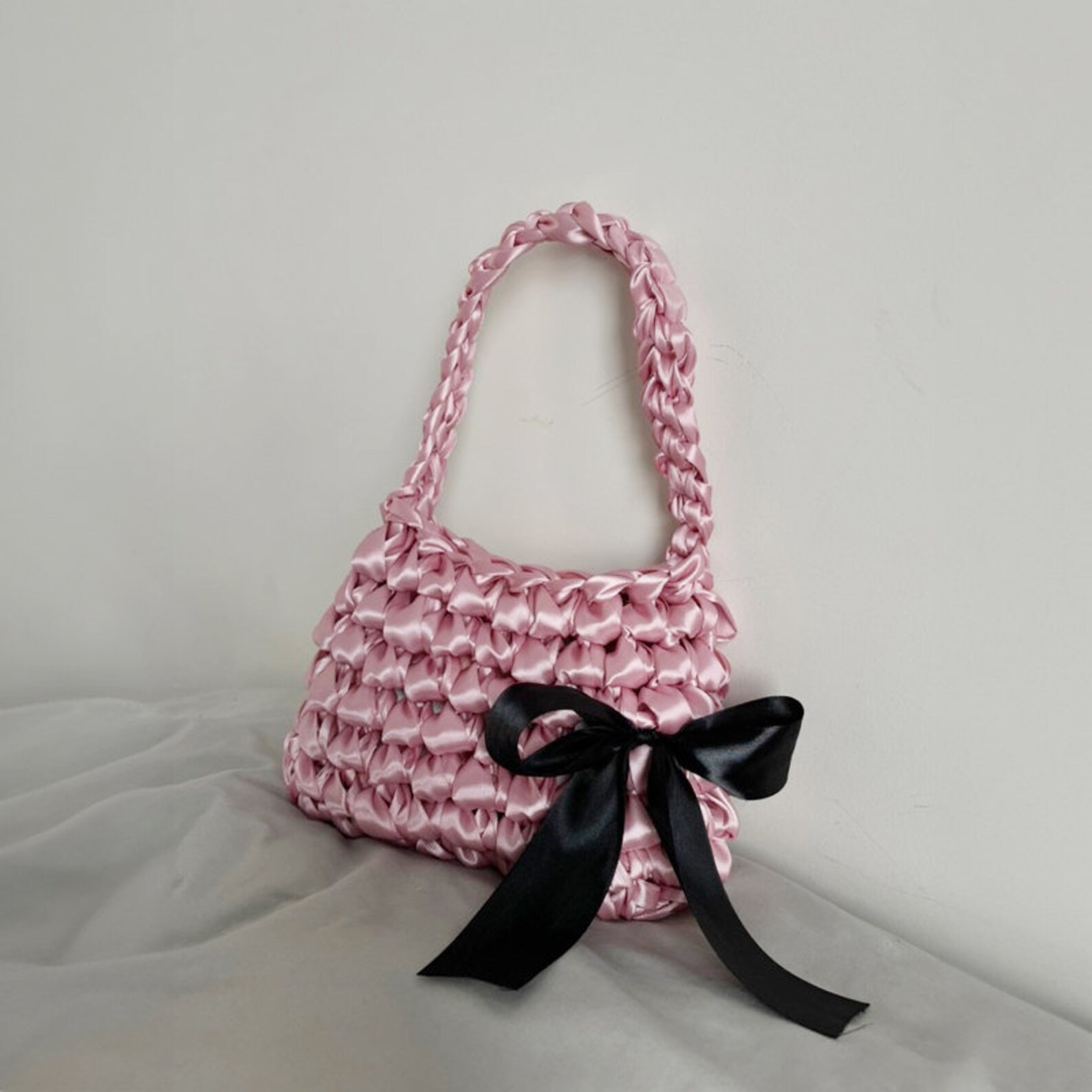 Satin Ribbon Bag, Wedding Day Clutch Bag, Ribbon Crochet Bag, Bridal ...