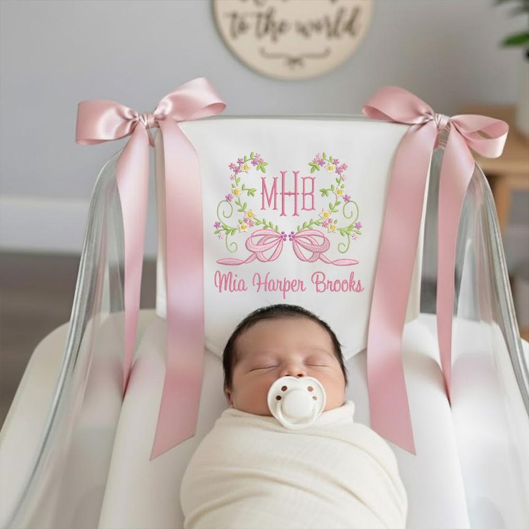 Custom Baby Banner With Heart Floral, Welcome Banner With Floral Crest ...