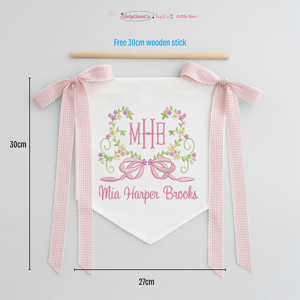 Custom Baby Banner With Heart Floral, Welcome Banner With Floral Crest ...